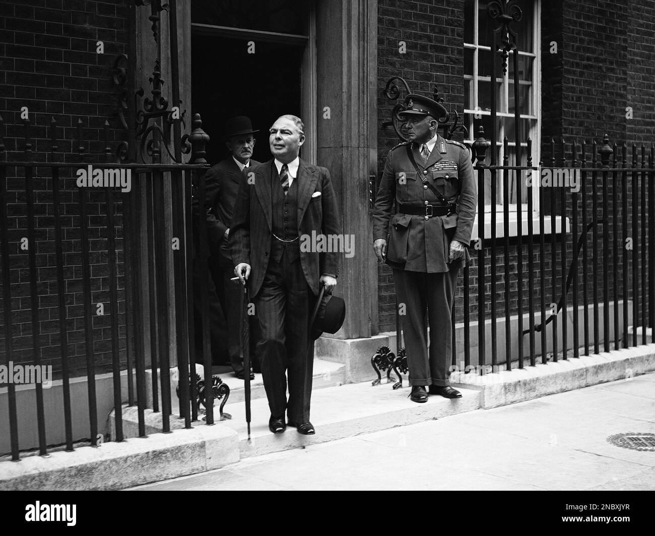 Leslie Hore-Belisha, hatless, and General Sir Edmund Ironside, the ...