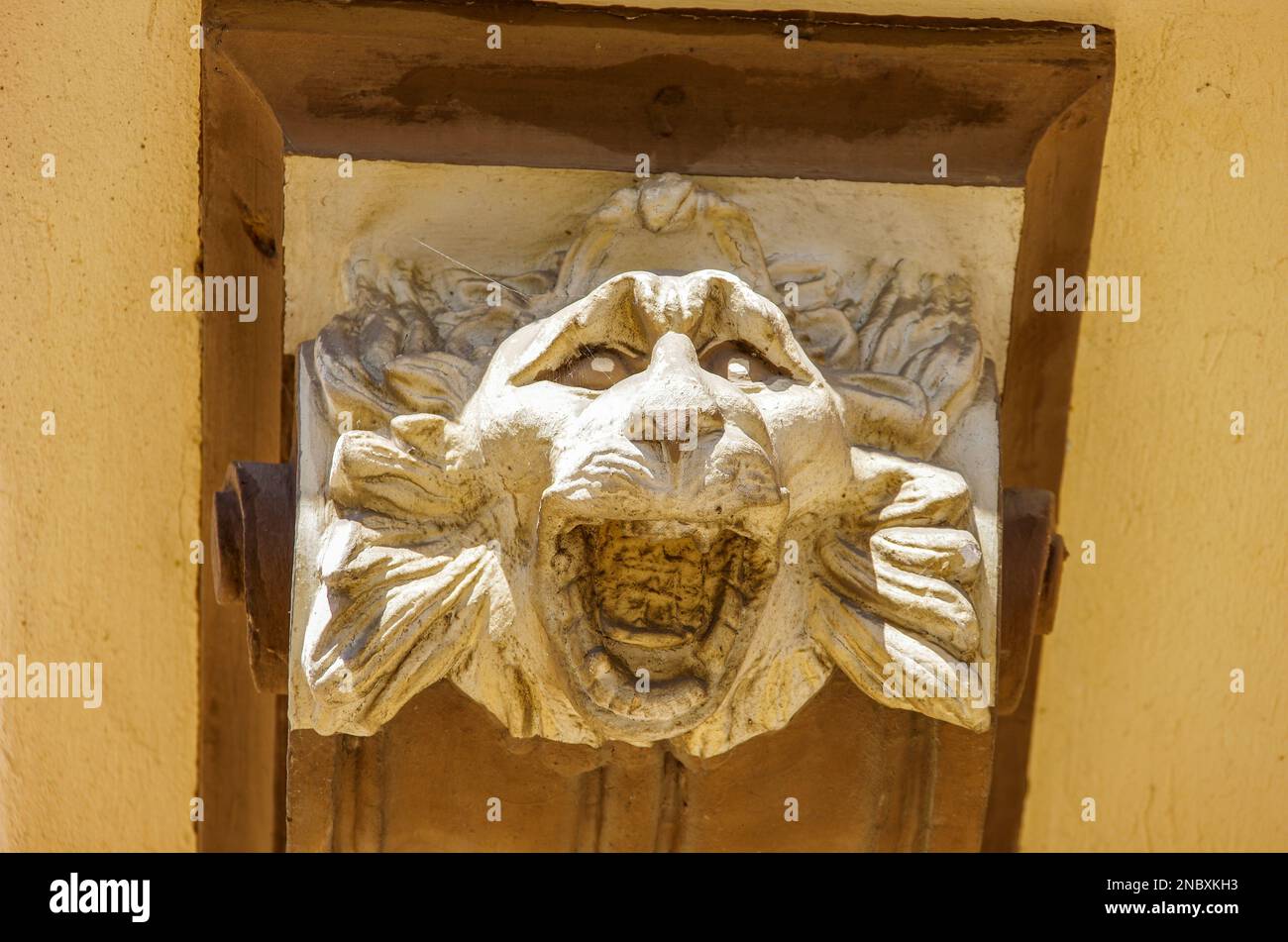 Details of a historic house facade, Templiner Strasse in Joachimsthal ...