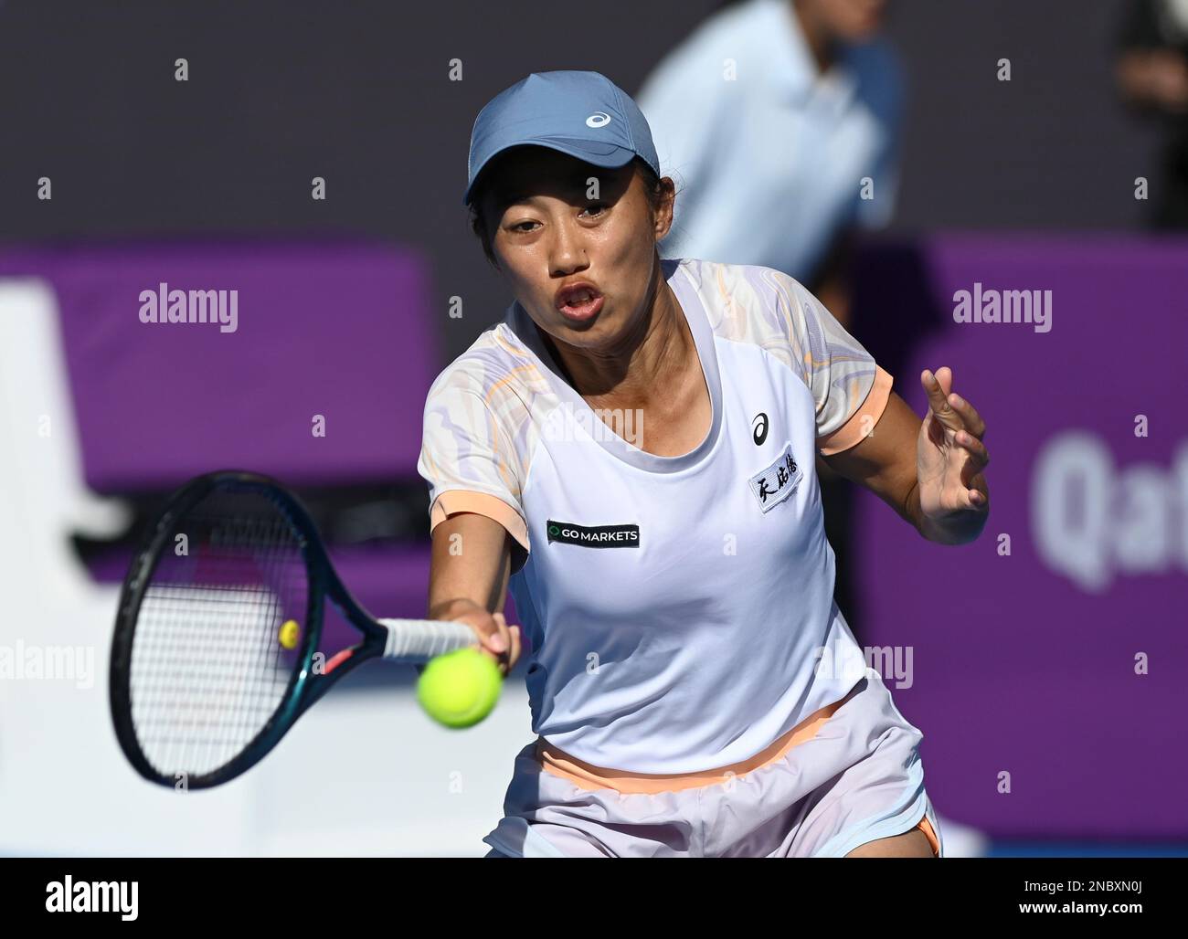 Doha, Qatar. 14th Feb, 2023. Zhang Shuai competes during the singles ...