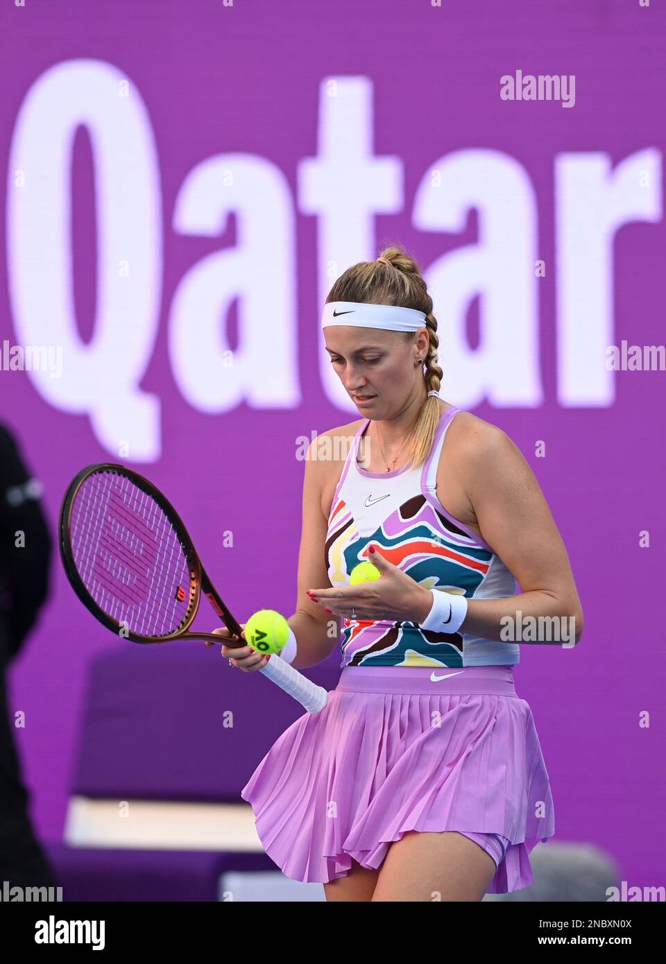 Doha, Qatar. 14th Feb, 2023. Petra Kvitova reacts during the singles ...