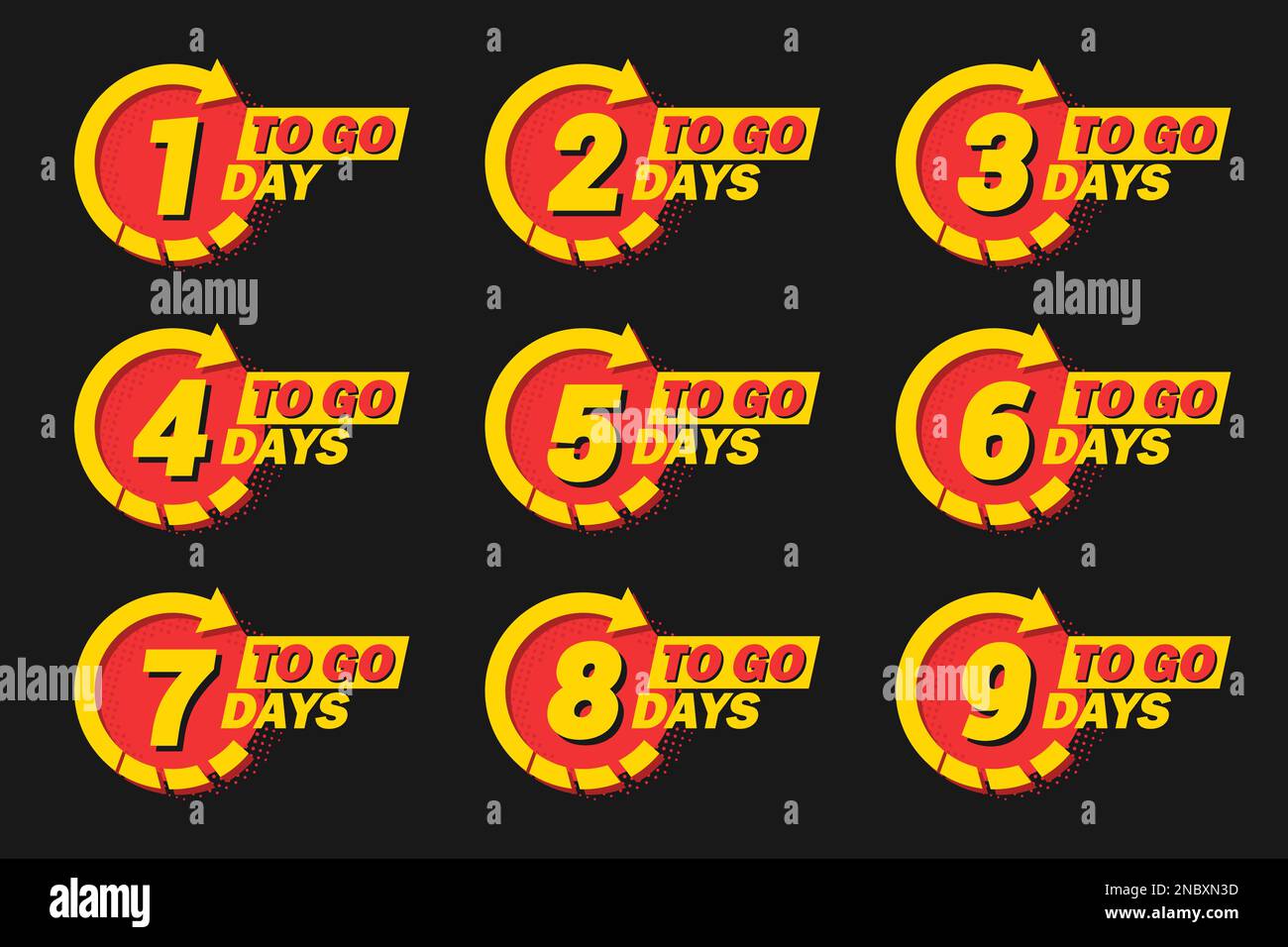 Collection of number days left countdown with arrow and halftone Stock ...