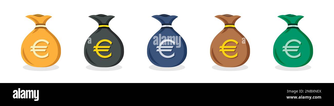 Set of euro money bag icons in different colors in a flat design Stock ...