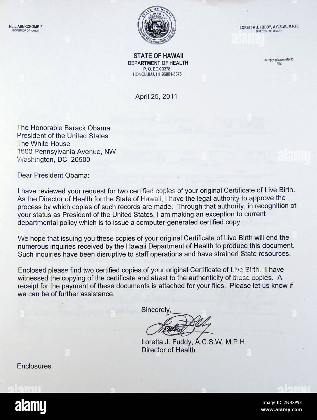 This document released by the White House Wednesday, April 27, 2011 ...