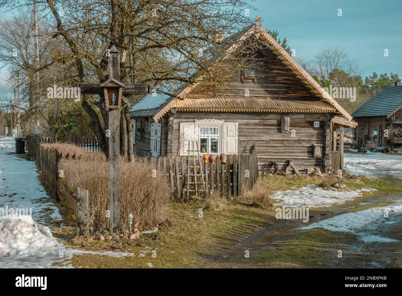 Beautiful old traditional wooden house in the village of Margionys ...