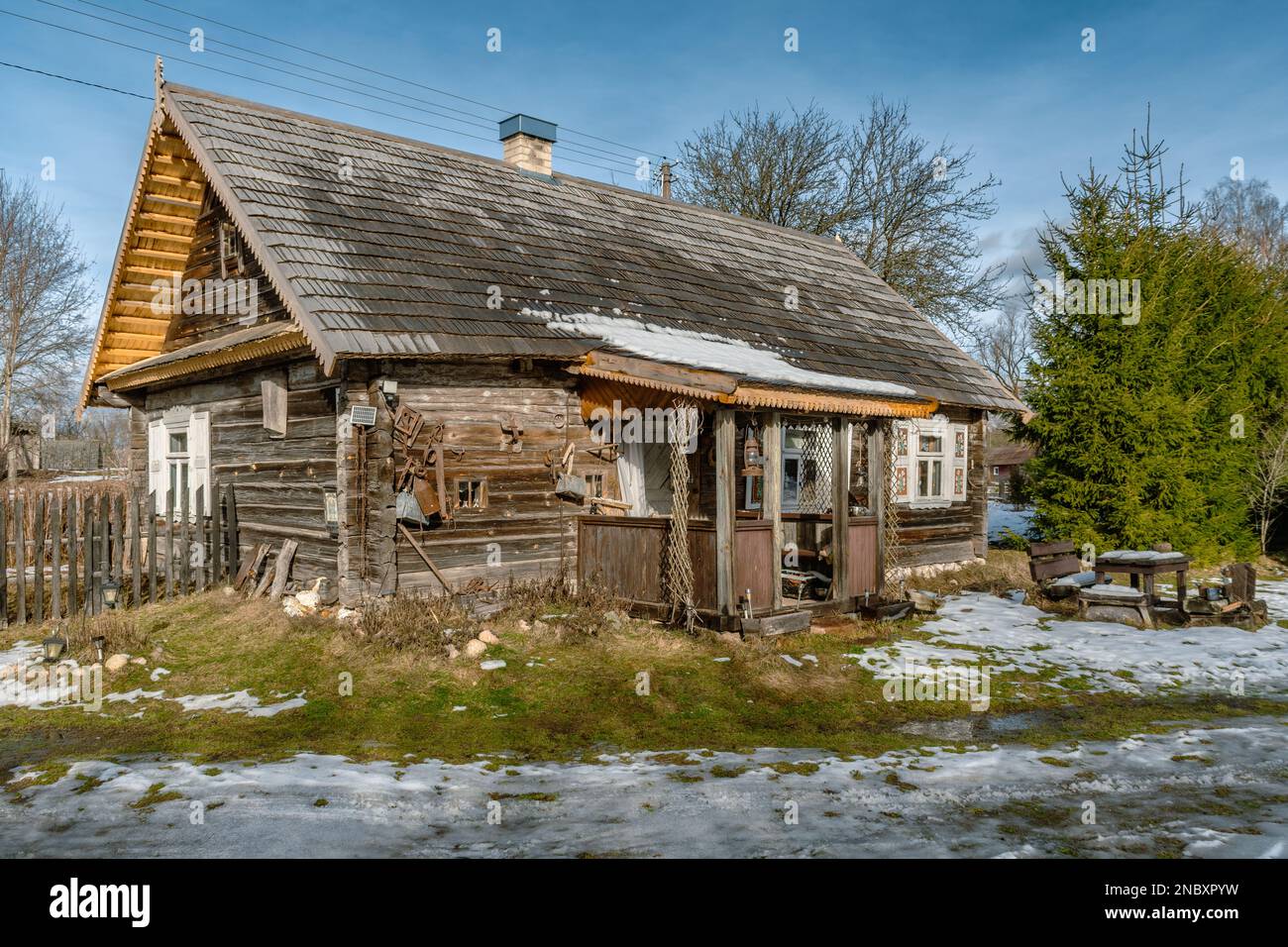 Beautiful old traditional wooden house in the village of Margionys ...