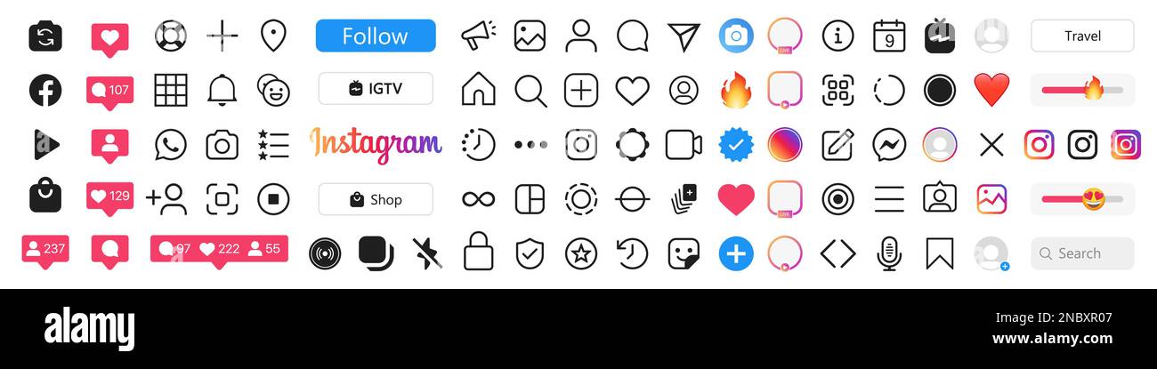 Instagram social network app interface icons template. Instagram social ...