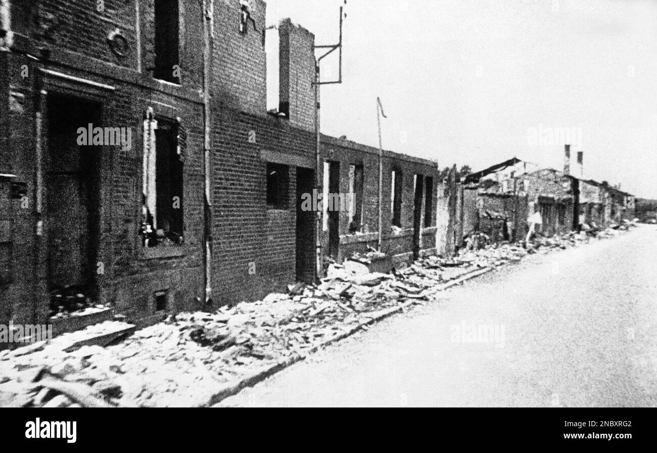 A street in a village in Northern France on June 6, 1940 ruined by a ...