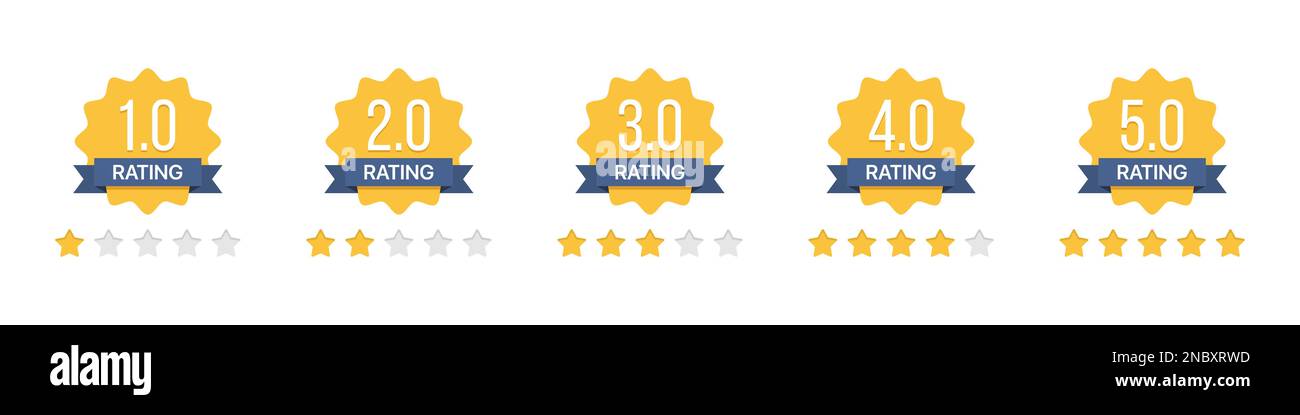 Set of rating stars badges with ribbon in a flat design Stock Vector ...