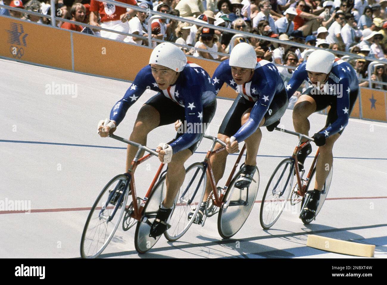 The American track cycling team taking part in the team pursuit quarter ...