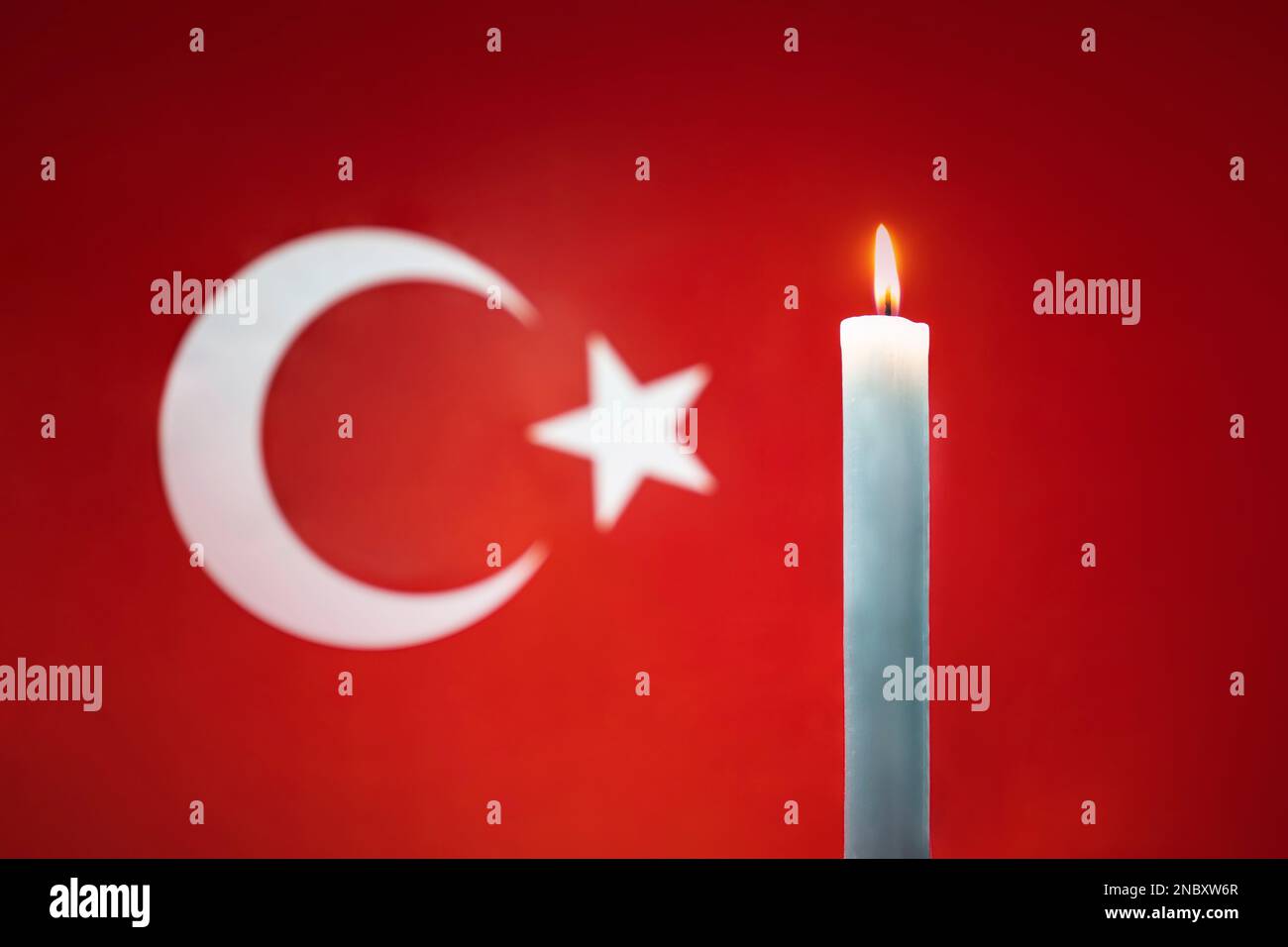 Turkey, Catastrophe, mourning, disaster. Flag of Turkey and a burning ...