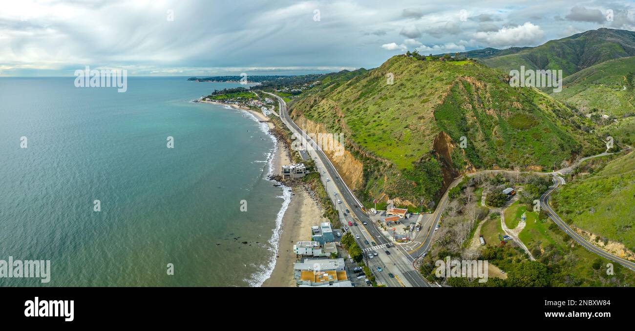 Highway Route 1 California. Aerial Panorama of the coastline and road ...