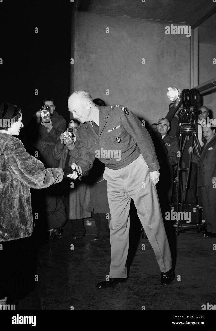 Princess Margaret is greeted by General Dwight D. Eisenhower, when she ...