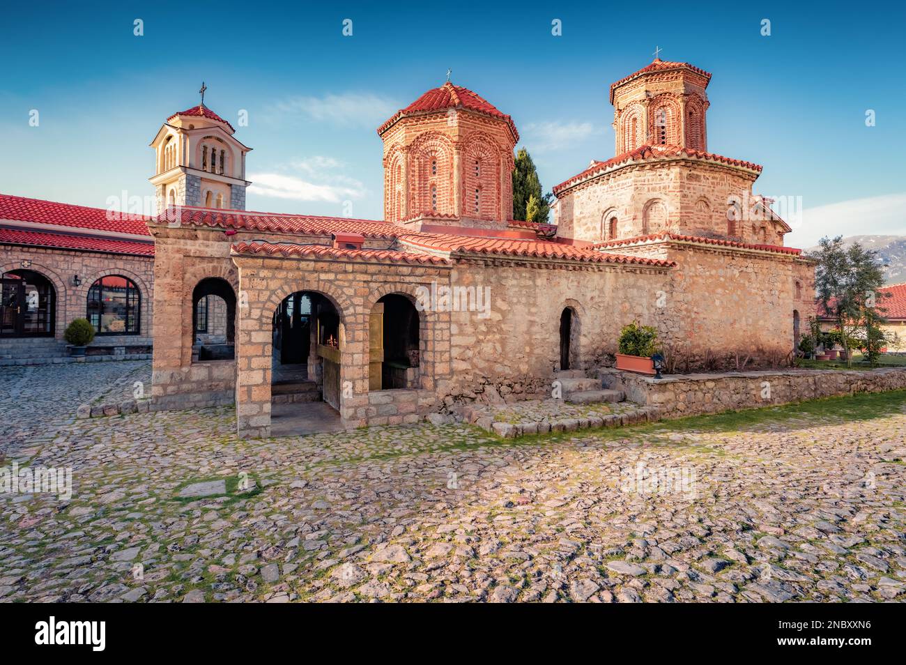 Attractive spring view of Monastery of St. Naum. Wonderful morning ...