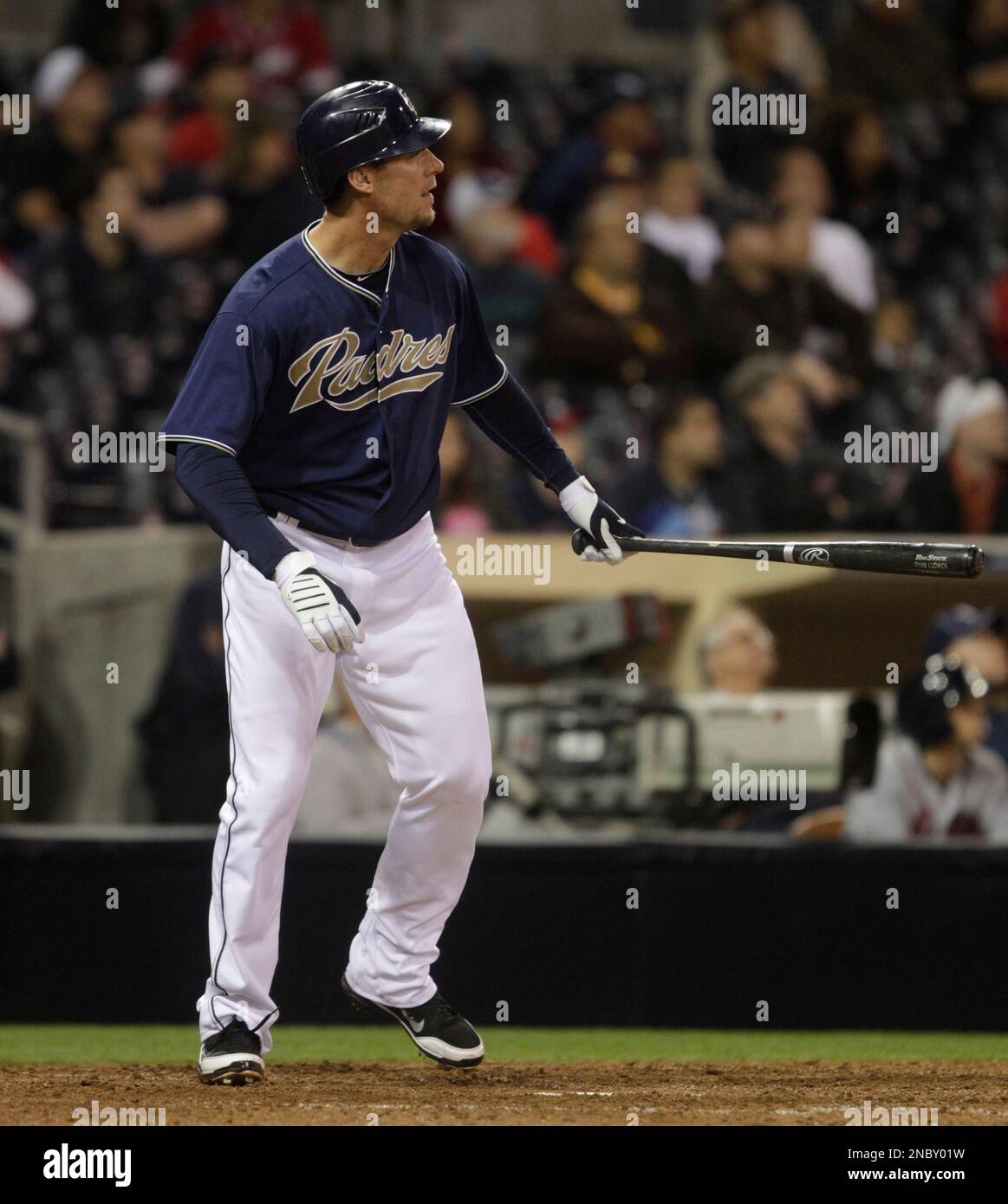San Diego Padres' Ryan Ludwick stands at home plate as he watches his ...