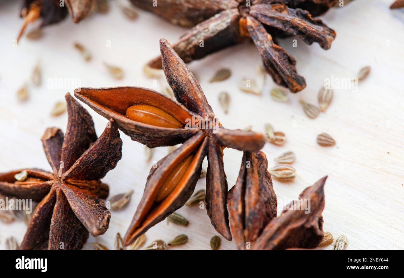 Selective focus of star aniseed in an abstract crop Stock Photo - Alamy
