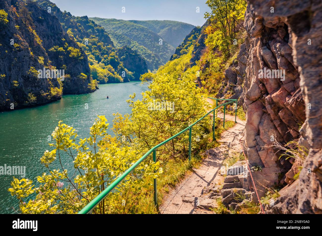 Aerial spring view of Matka Canyon. Sunny morning scene of North ...