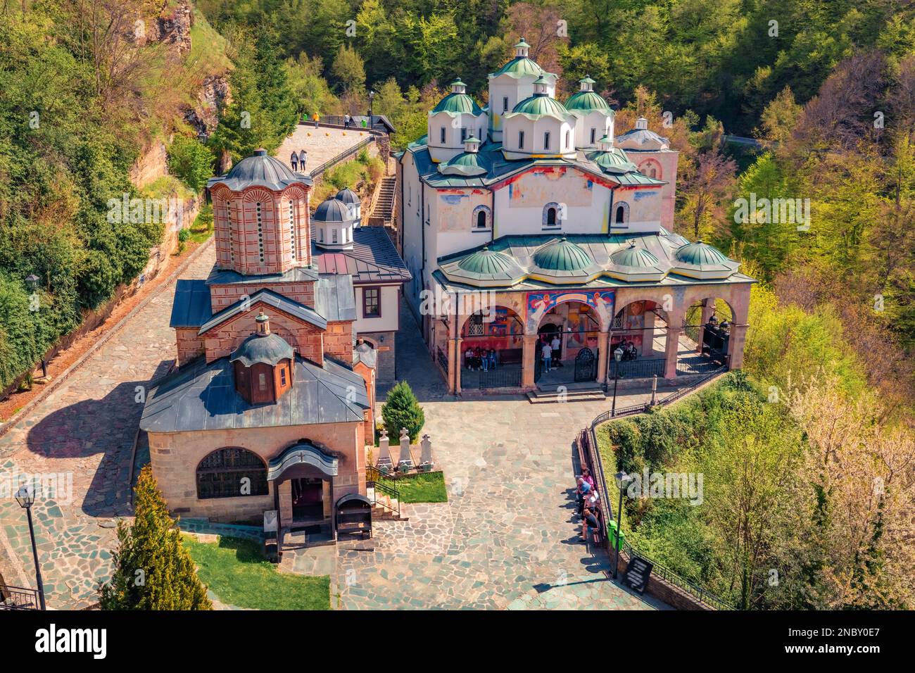 Aerial spring view of Saint Joachim Osogovski Orthodox monastery ...