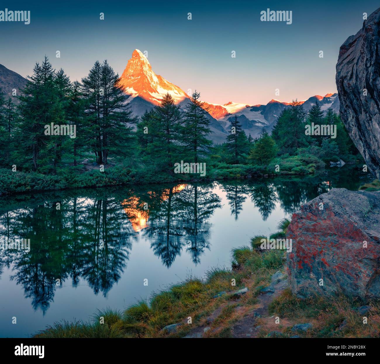Incredible summer view of Grindjisee lake with Matterhorn peak ...