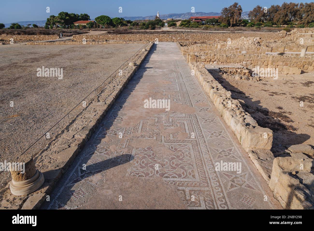 Mosaic in ruins of House of Theseus villa in Paphos Archaeological Park ...