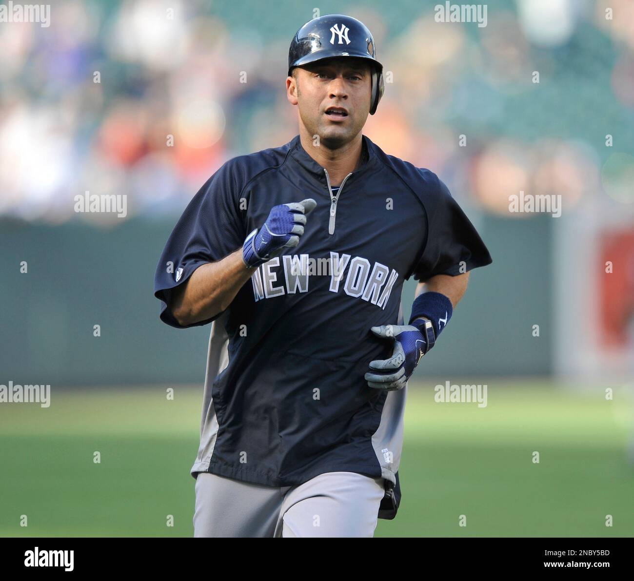 New York Yankees Derek Jeter runs the bases during batting practice ...