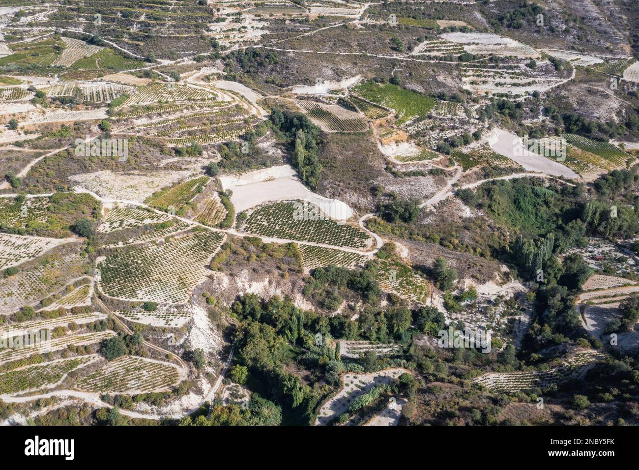 Drone photo of terrace fields around Omodos town in Troodos Mountains ...