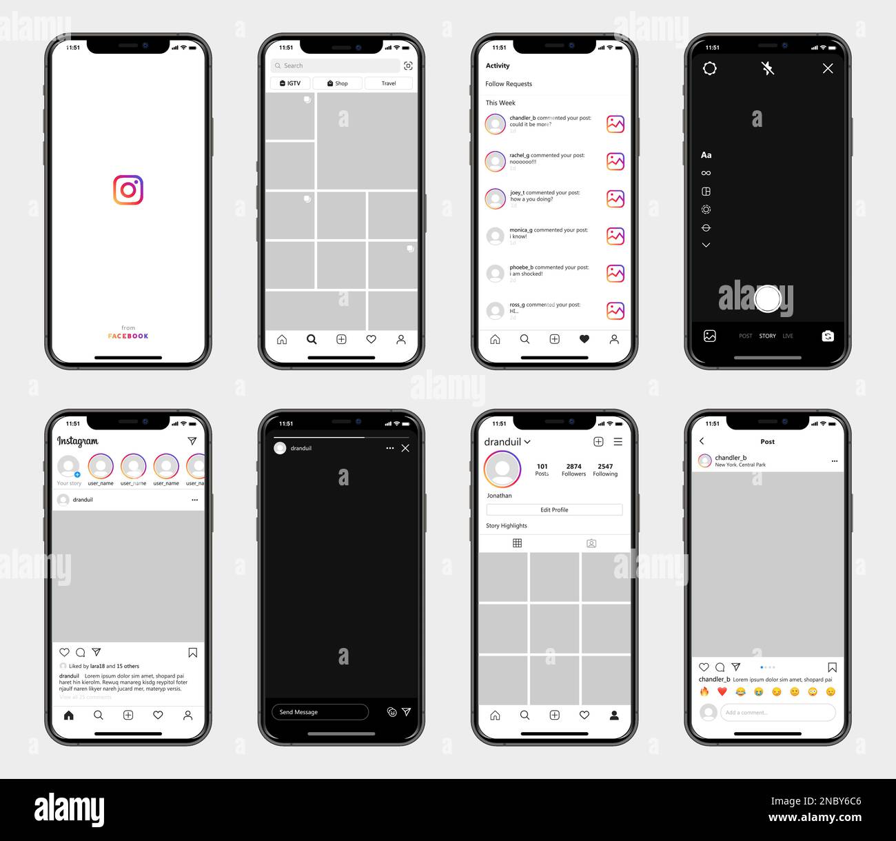 Instagram social network interface template on Apple Iphone smartphones ...