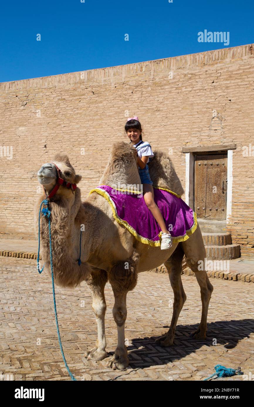 Young Person on Camel, Ichon Qala, UNESCO World Heritage Site, Khiva ...