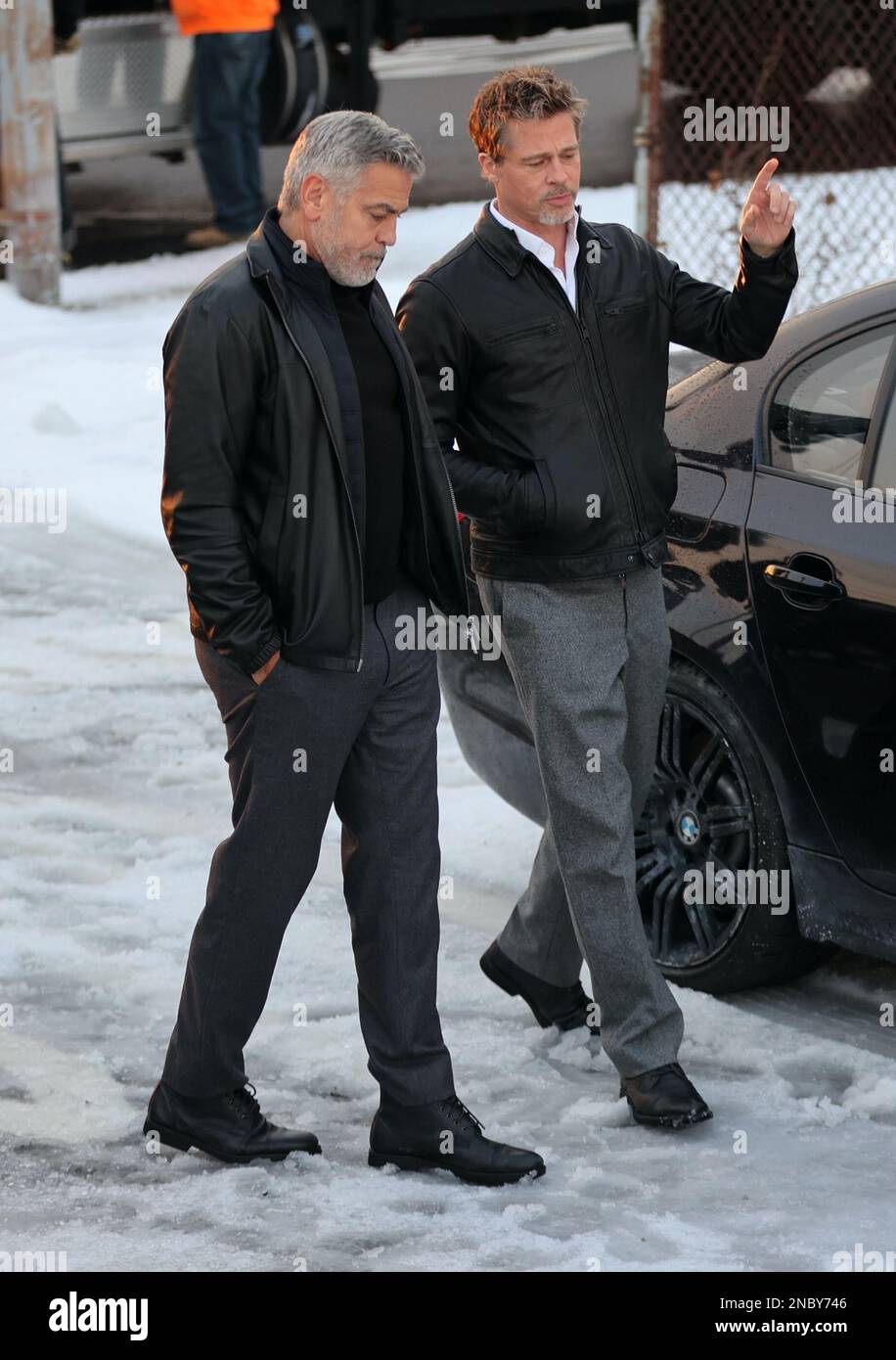 Filming of 'Wolves' in New York City. -PICTURED: Brad Pitt, George ...