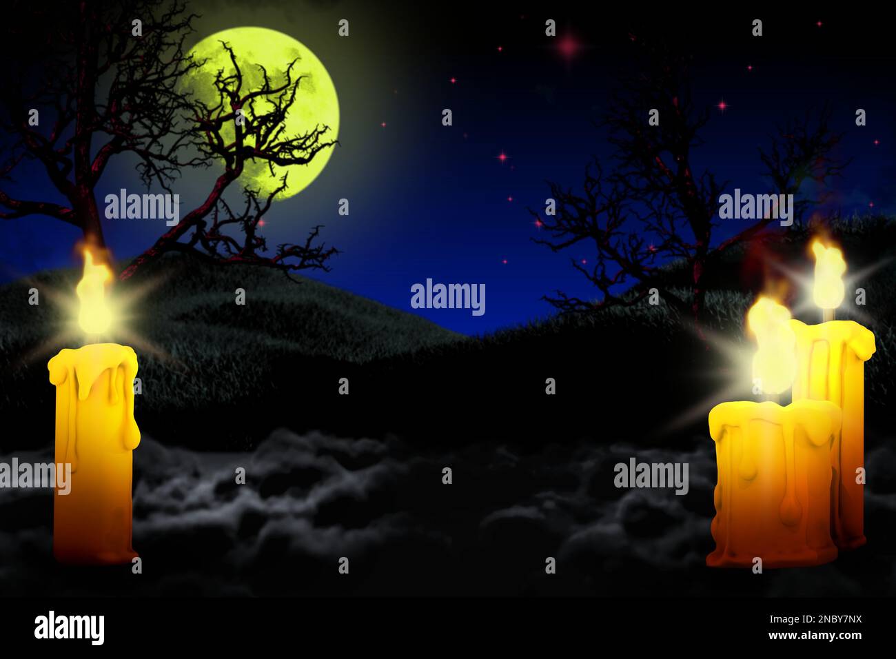 Halloween vivid cute dark night mockup - background design template 3D ...