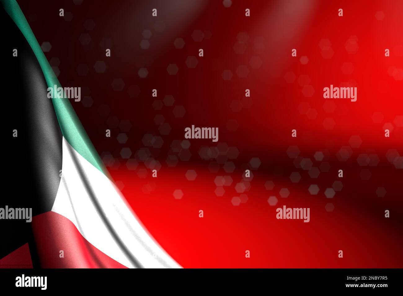 wonderful photo of Kuwait flag hanging in corner on red with bokeh and ...