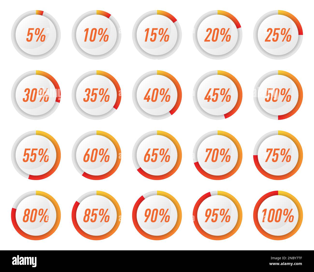 Collection of orange circle percentage diagrams for infographics Stock ...