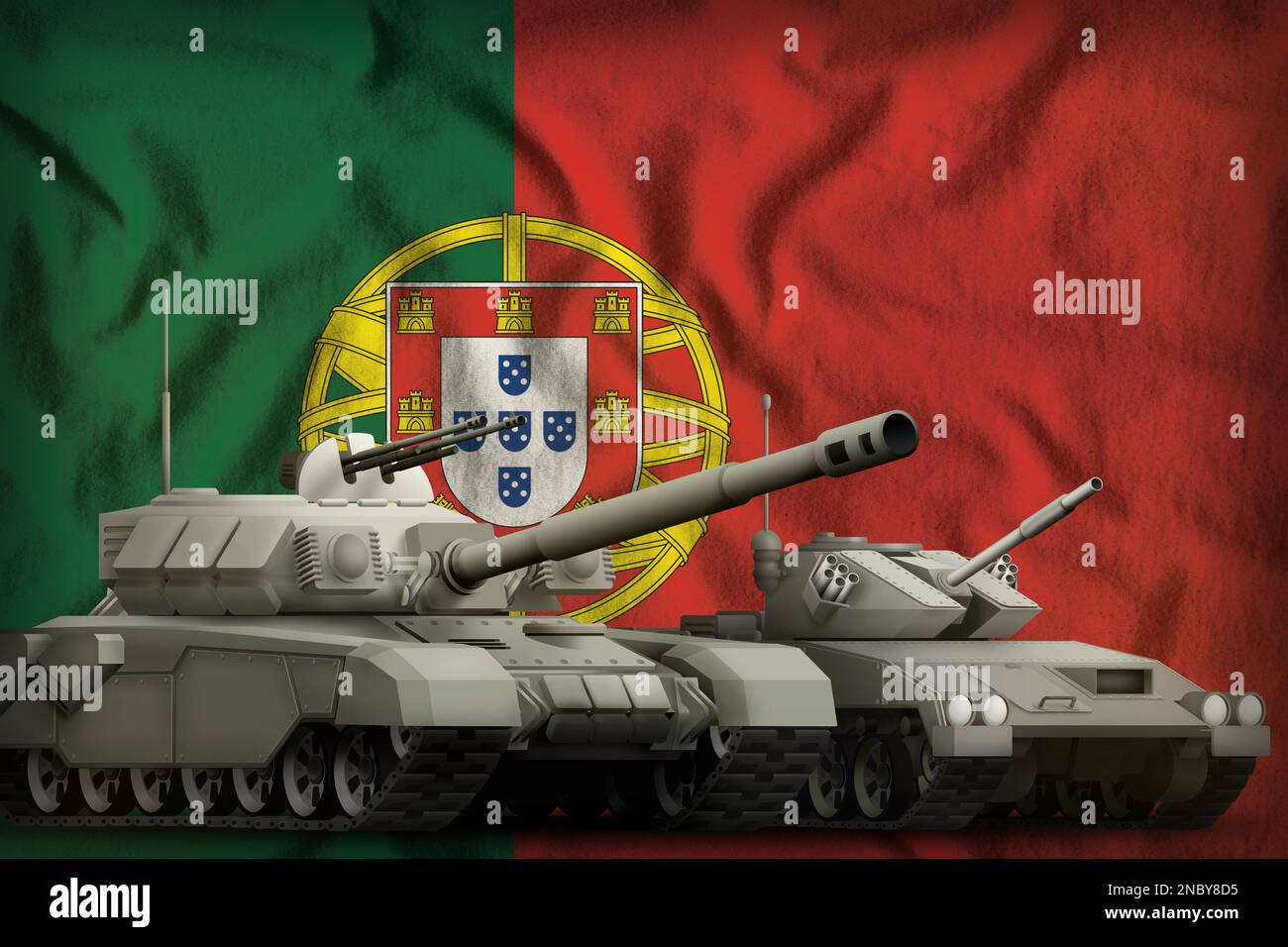 tanks on the Portugal flag background. Portugal tank forces concept. 3d ...