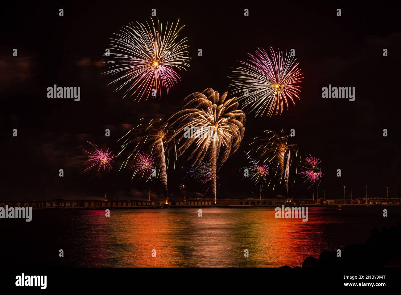 Photograph of fireworks at night, long exposure magical effect Stock ...
