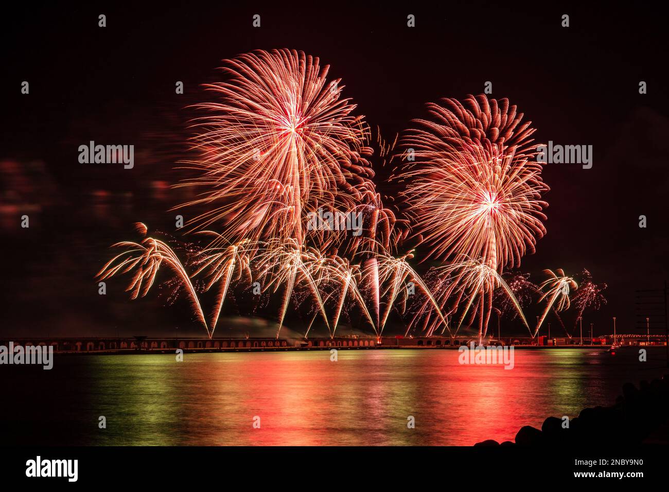 Photograph of fireworks at night, long exposure magical effect Stock ...