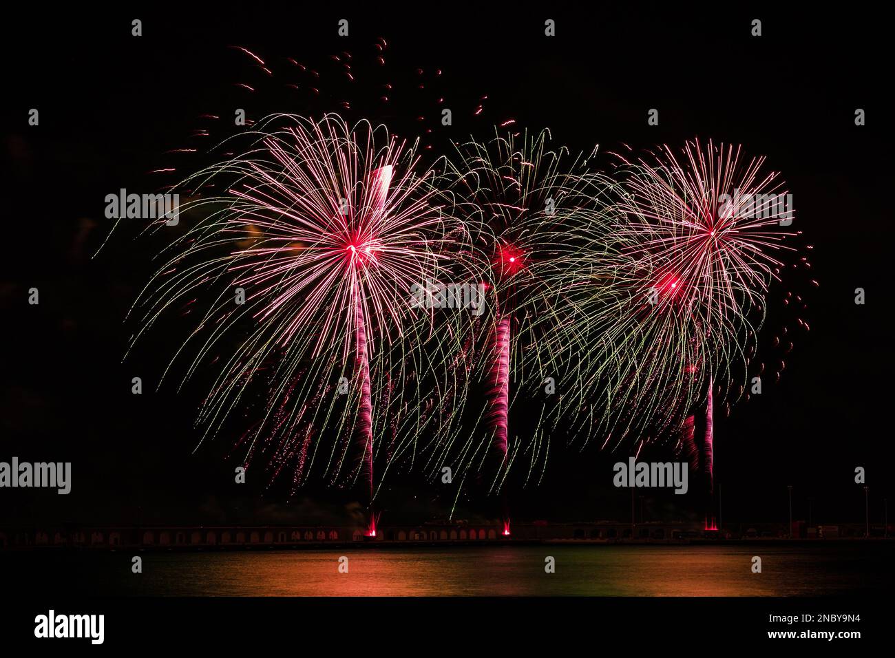 Photograph of fireworks at night, long exposure magical effect Stock ...