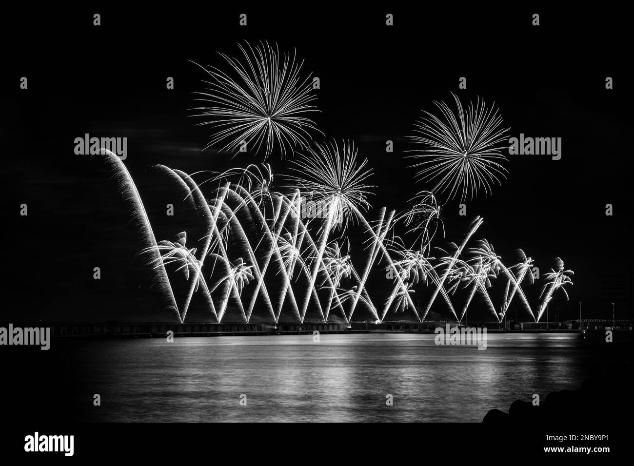 Photograph of fireworks at night, long exposure magical effect Stock ...