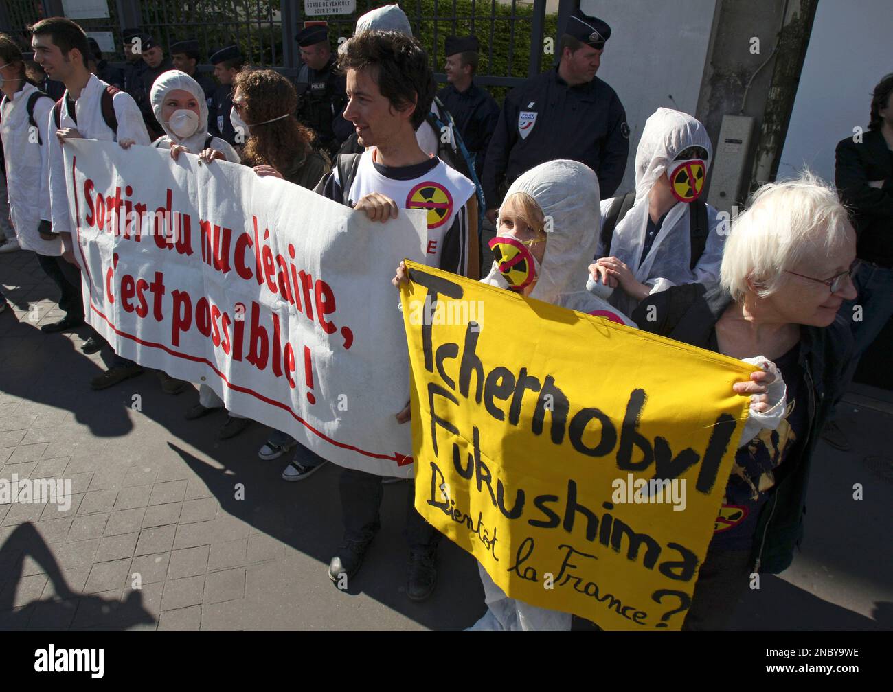 Anti-nuclear activists protest outside the Nuclear Safety Authority ...
