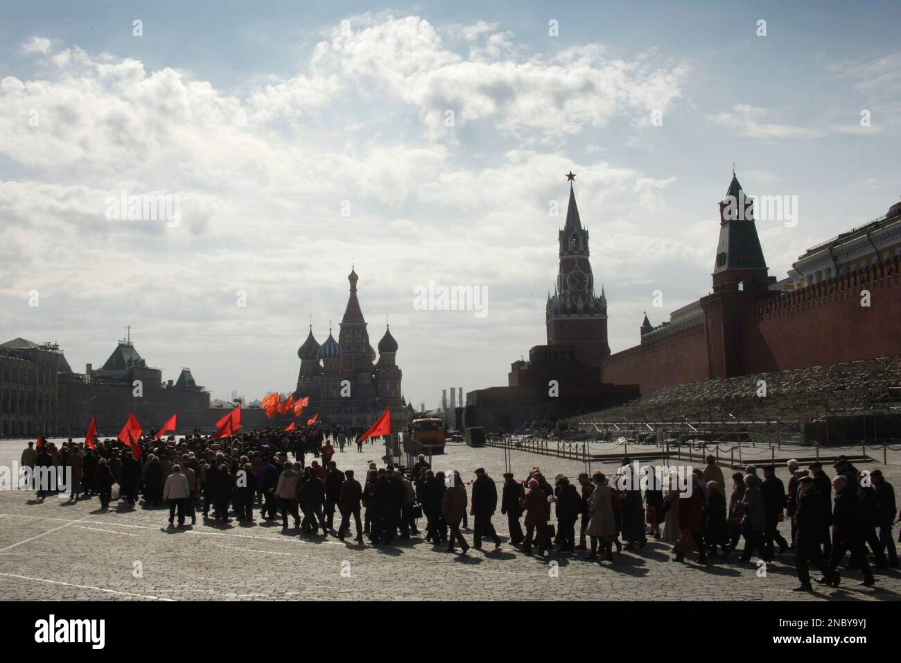 Russian communists queue in Red Square, Moscow, to visit the Mausoleum ...