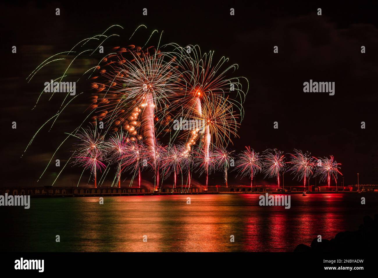 Photograph of fireworks at night, long exposure magical effect Stock ...