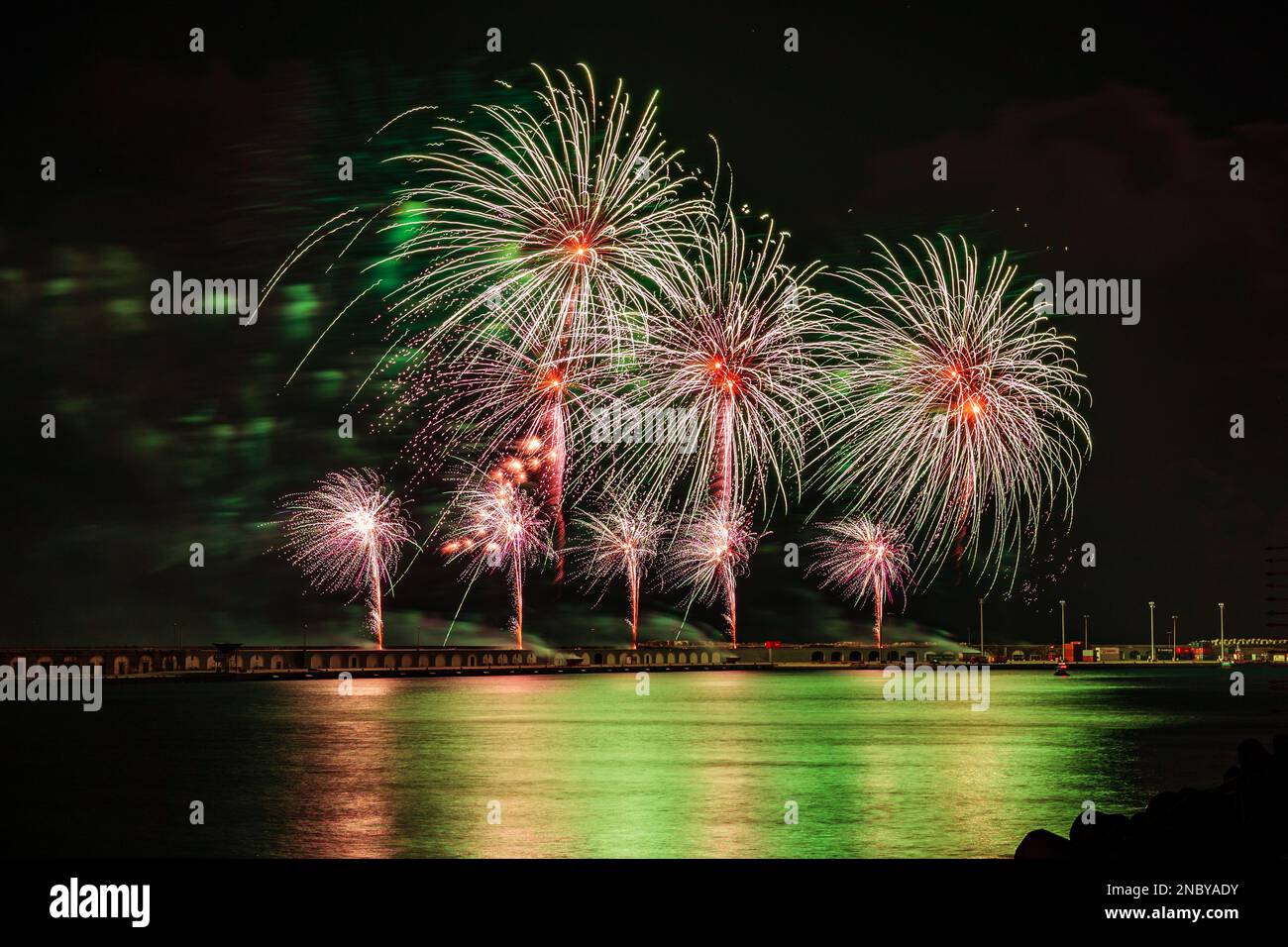 Photograph of fireworks at night, long exposure magical effect Stock ...