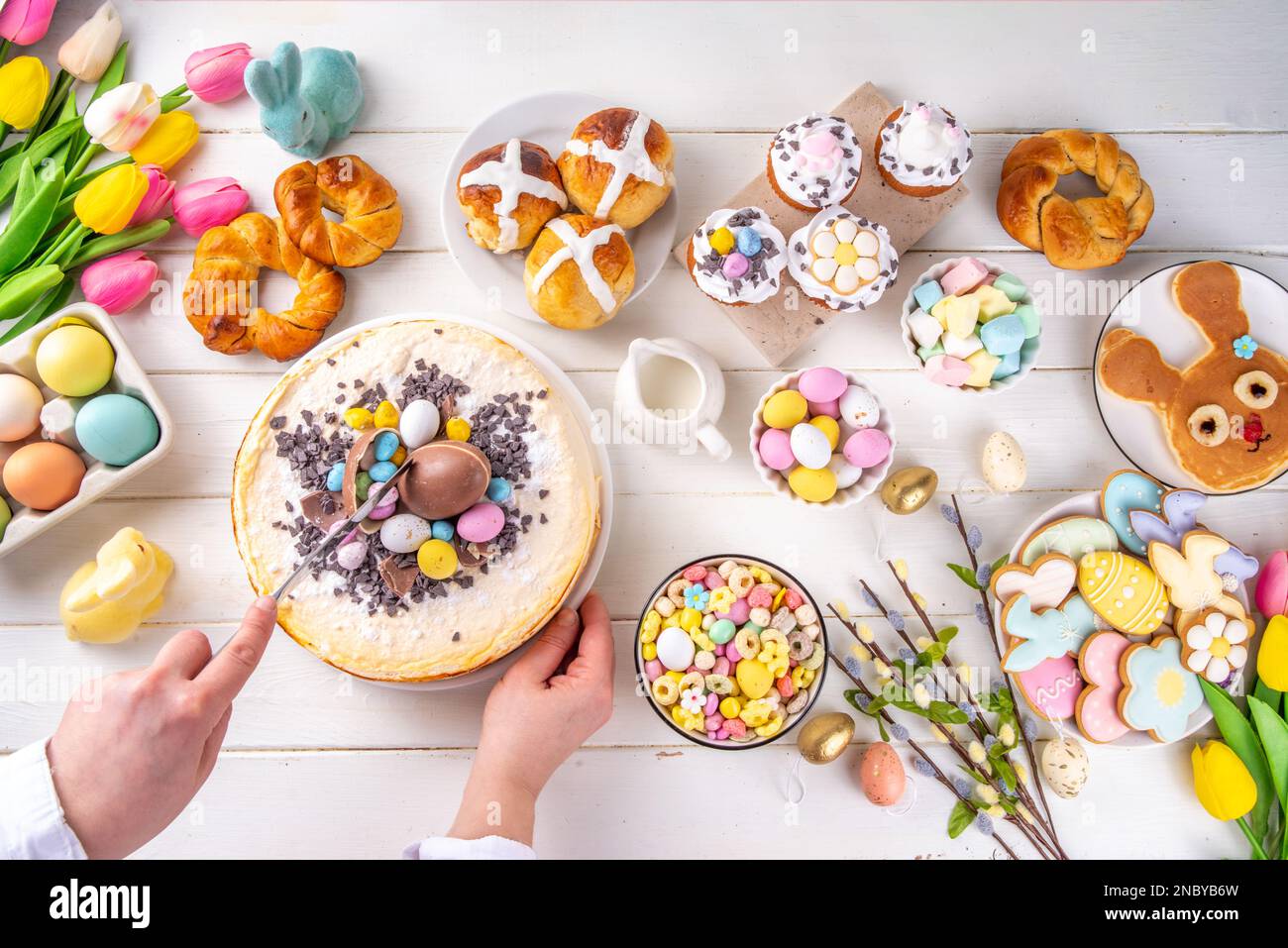 Easter brunch, breakfast food, Kids Easter party buffet. Various ...