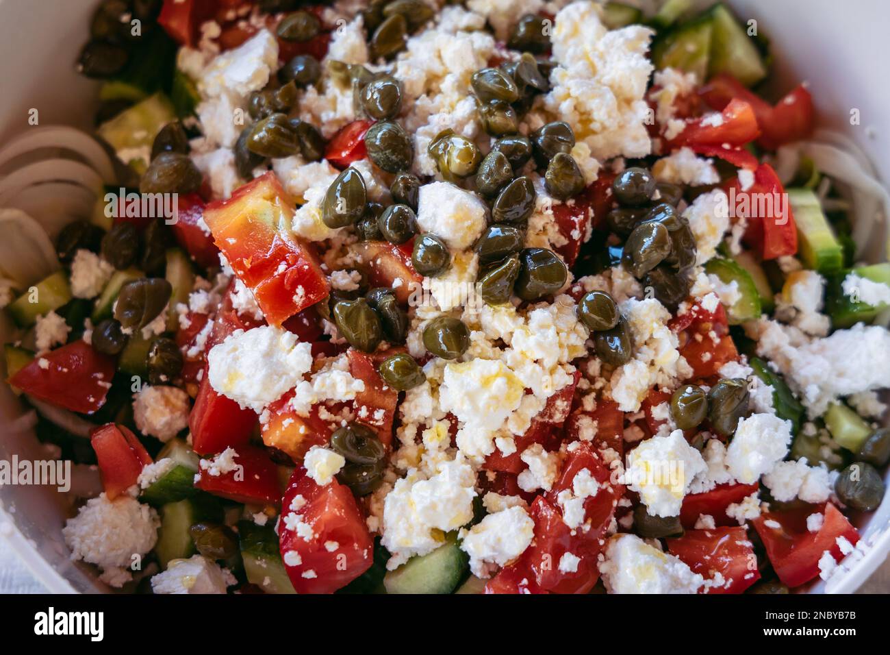 Greek Village Salad in restaurant in Cyprus island country Stock Photo ...