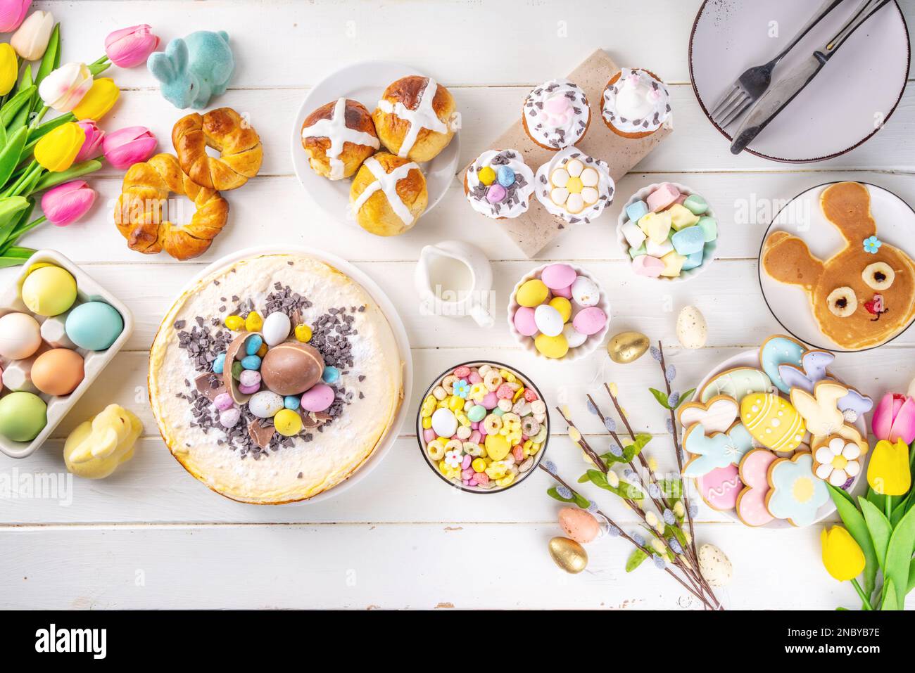 Easter brunch, breakfast food, Kids Easter party buffet. Various ...