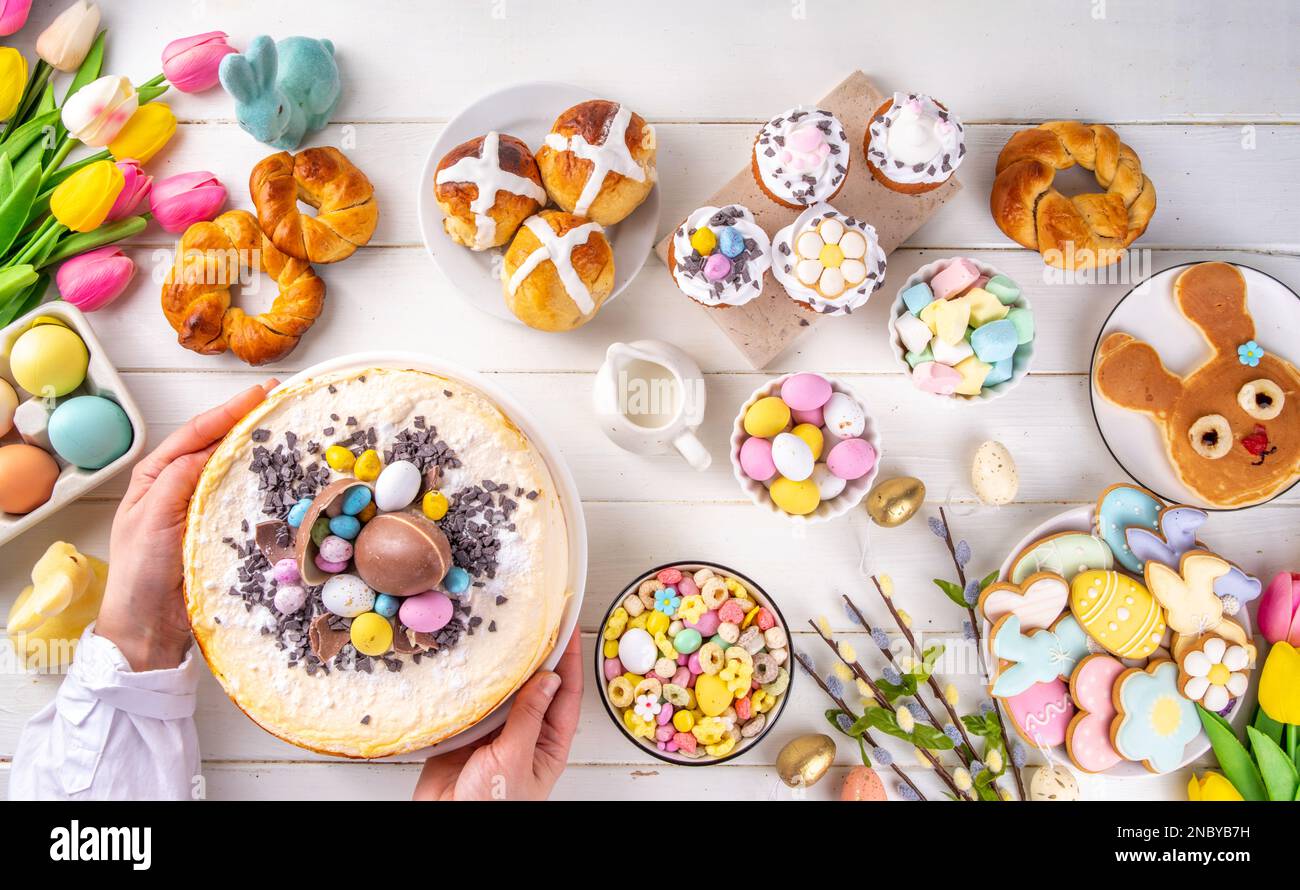 Easter brunch, breakfast food, Kids Easter party buffet. Various ...