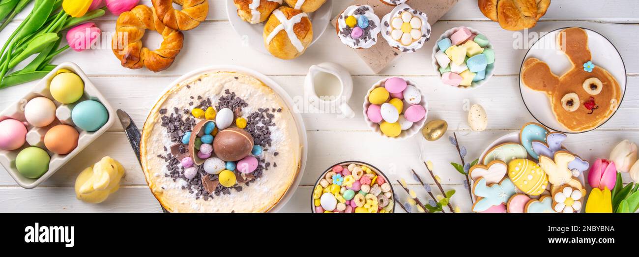Easter brunch, breakfast food, Kids Easter party buffet. Various ...