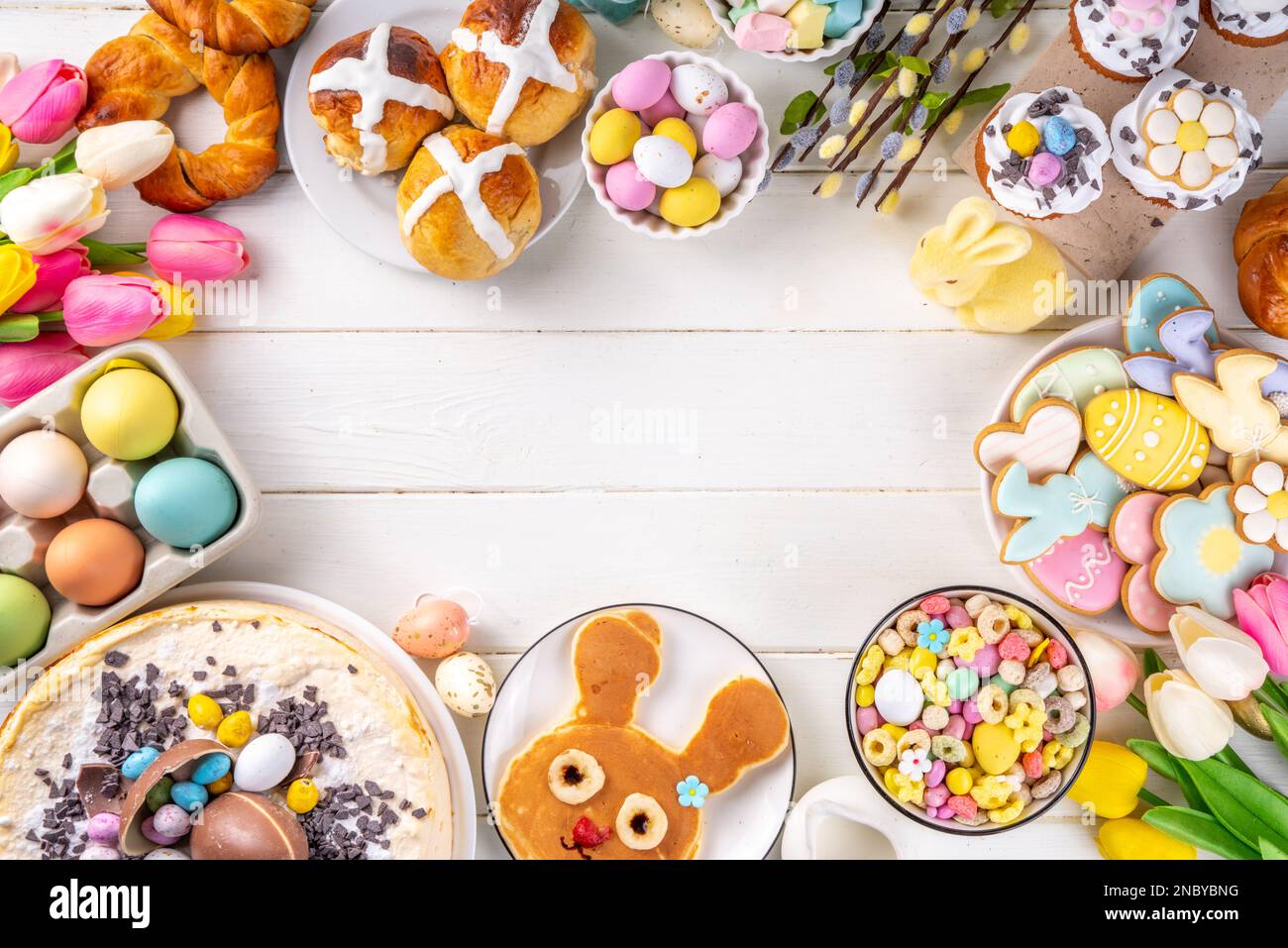 Easter brunch, breakfast food, Kids Easter party buffet. Various ...