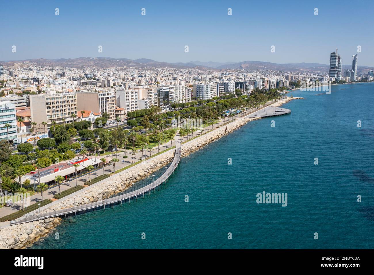 Aerial view of sea front called Molos of Limassol city in Cyprus island ...