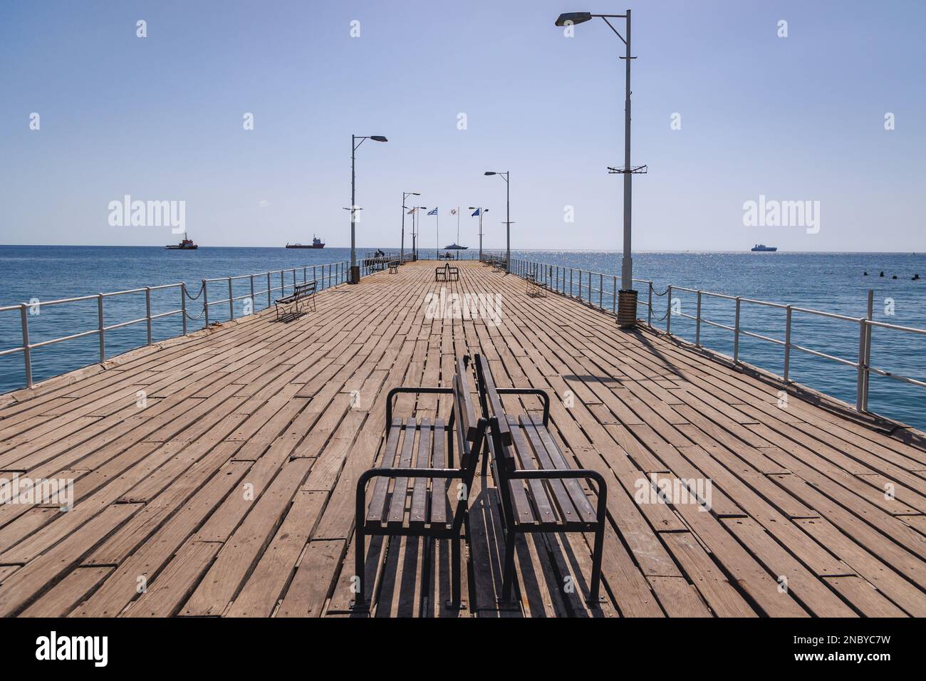 Tourists pier in Molos sea front park of Limassol city in Cyprus island ...