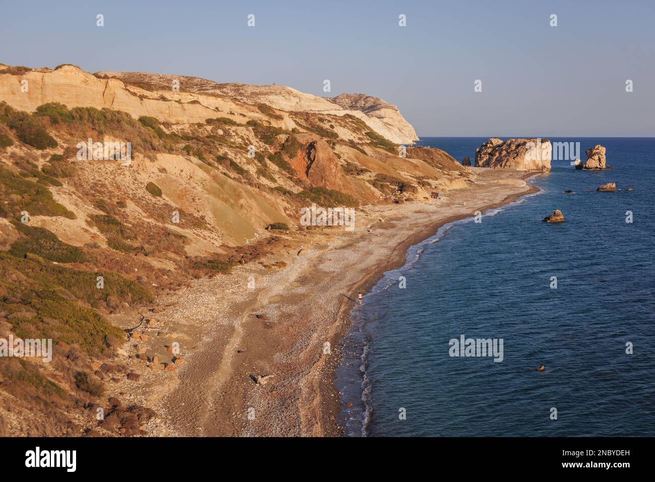 Aerial view with Petra tou Romiou - Rock of the Roman also known as ...