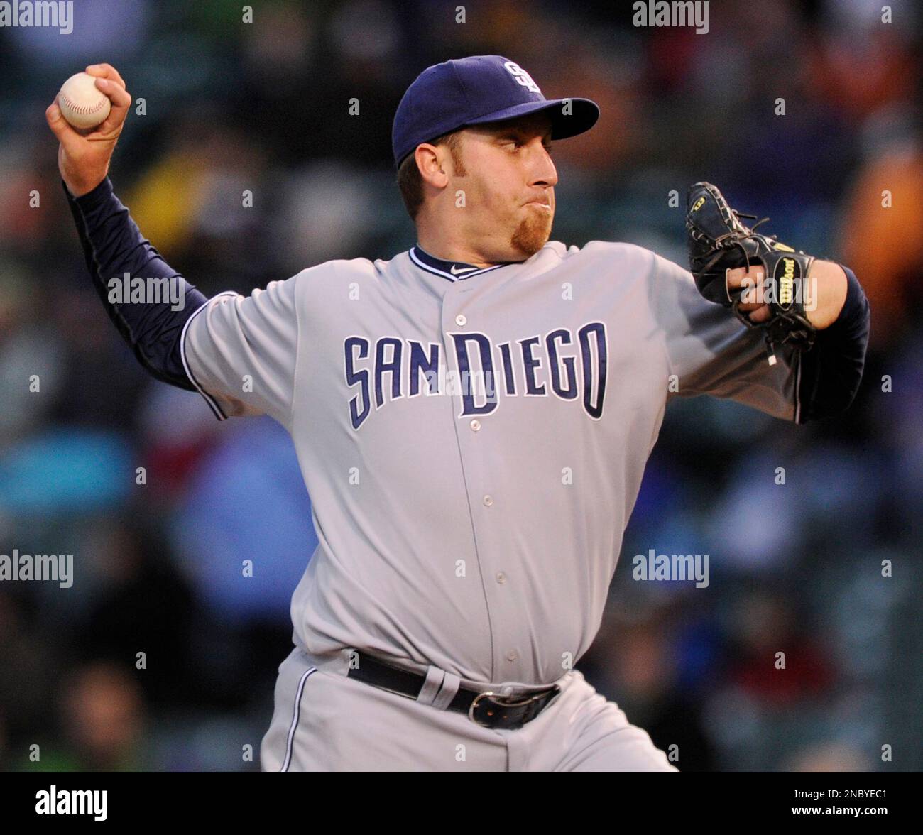 San Diego Padres starter Aaron Harang delivers a pitch against the ...